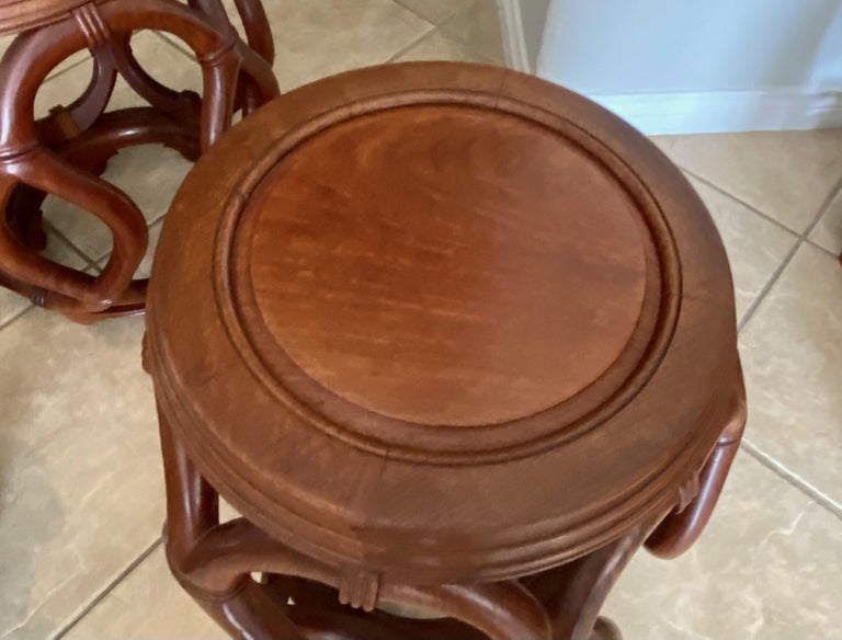 Set 4 Vintage Chinese Asian Hardwood Garden Seat Stools For Sale at 1stDibs