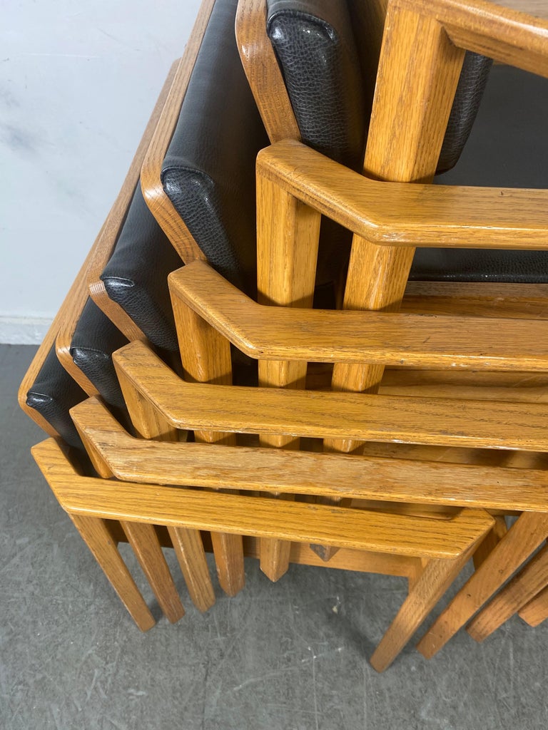 Set 6 Modernist Oak and Leather Stacking/Dining Chairs After Frank ...