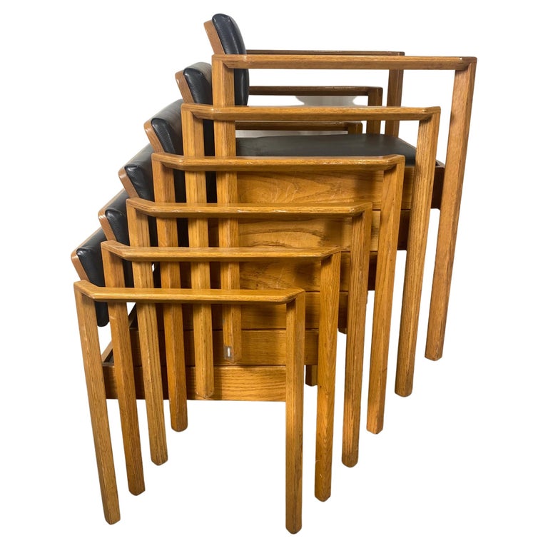 Set 6 Modernist Oak and Leather Stacking/Dining Chairs After Frank ...