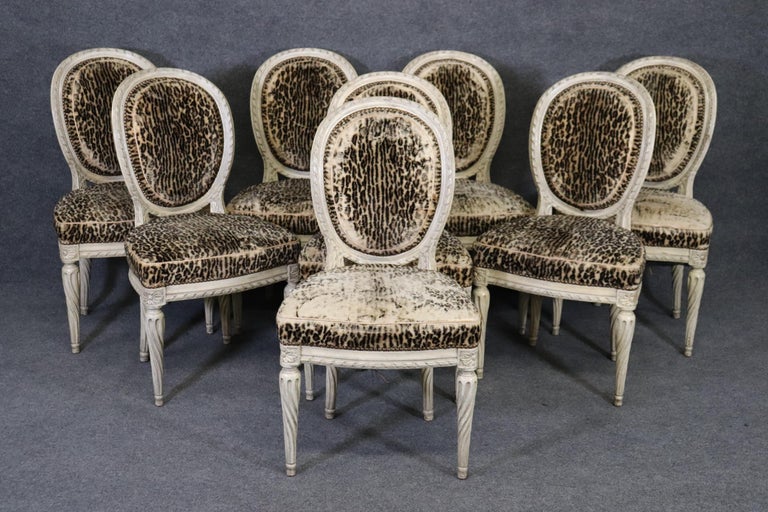 Set 8 Fine Quality Leopard Print Upholstery Painted Directoire Dining ...