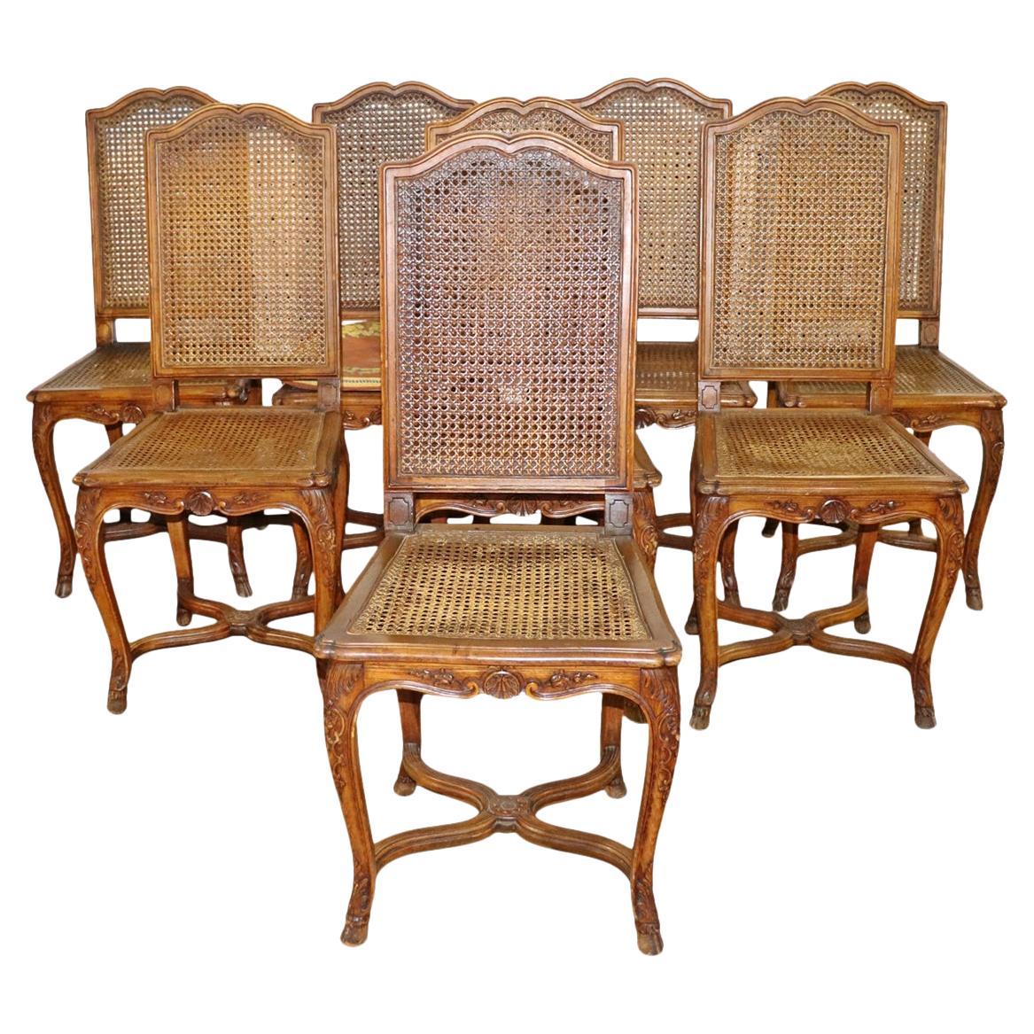 Set 6 Antique French Carved Oak Breton Dining Chairs Brittany Cane Seat ...