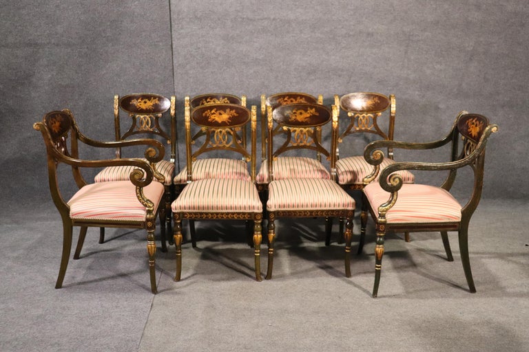 Set 8 Painted and Gilded Regency Style Dining Chairs with Musical ...