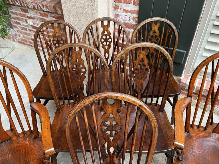 Set 8 Vintage English Dining Chairs Windsor Wheelback Dark Oak W ...