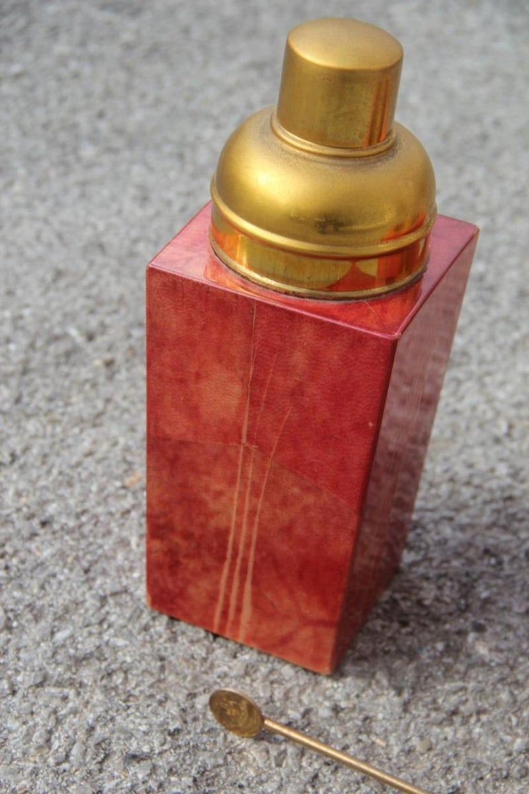 Set Aldo Tura Box Pitcher Red Color Brass and Goatskin Mid-Century ...