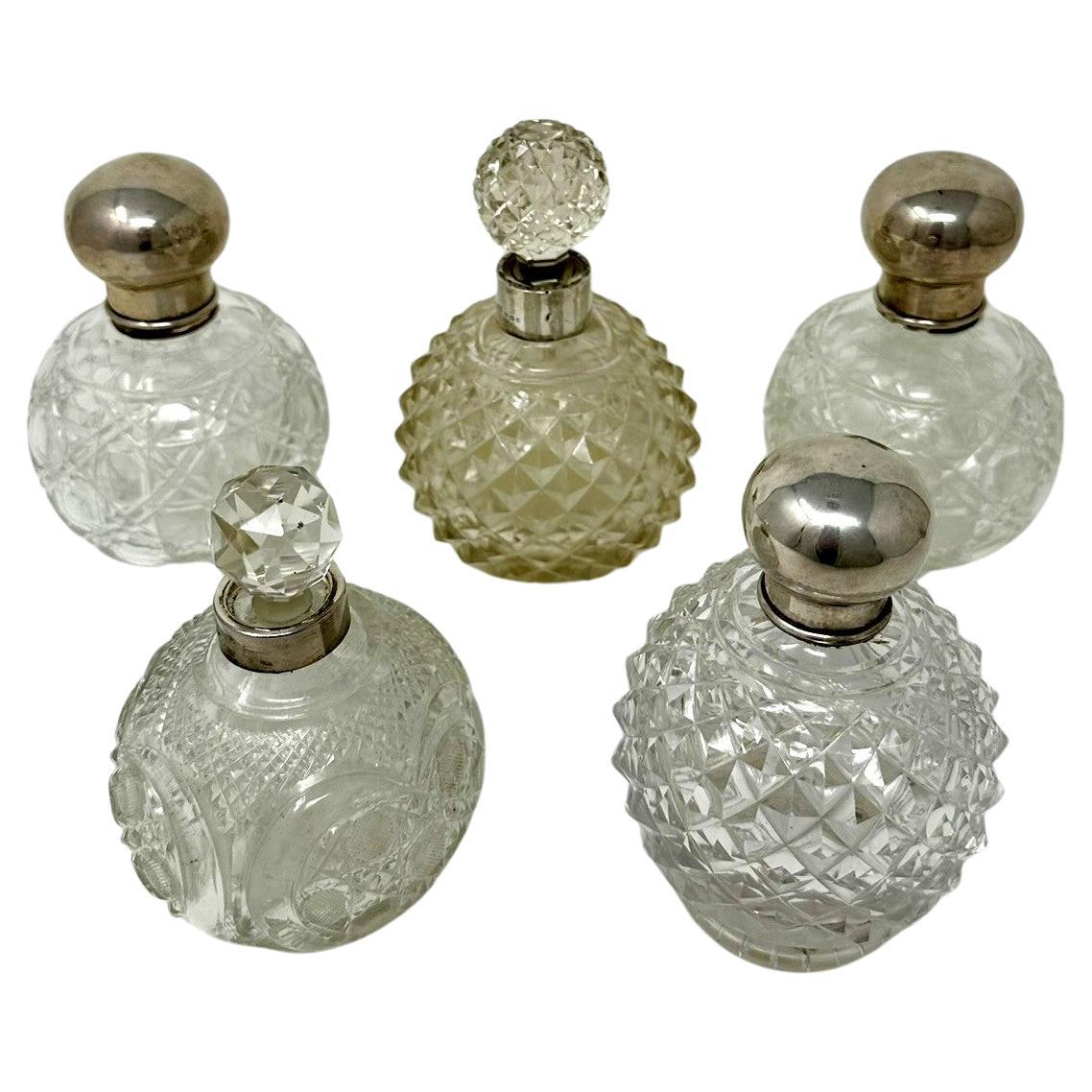 Antique Victorian Pair of Cut Glass and Sterling Silver Scent Bottles ...