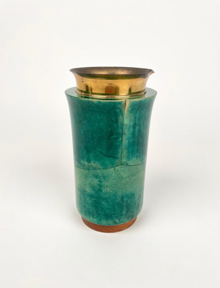Set Barware Bar Green Goatskin and Brass by Aldo Tura for Macabo, Italy ...