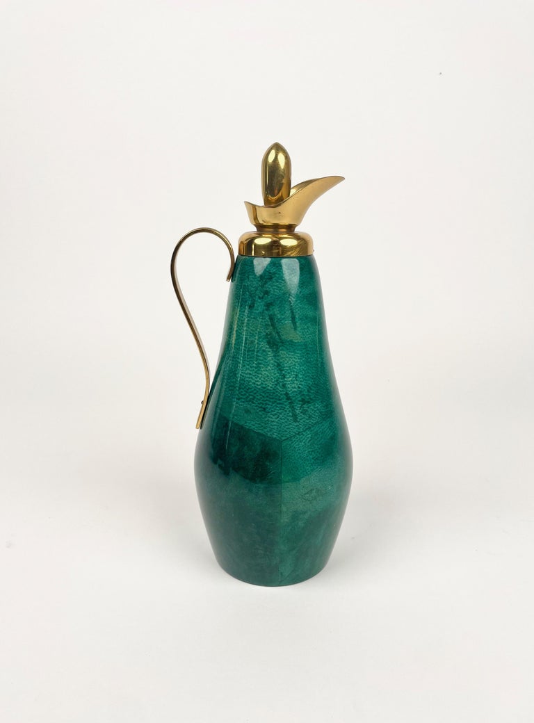Set Barware Bar Green Goatskin and Brass by Aldo Tura for Macabo, Italy ...