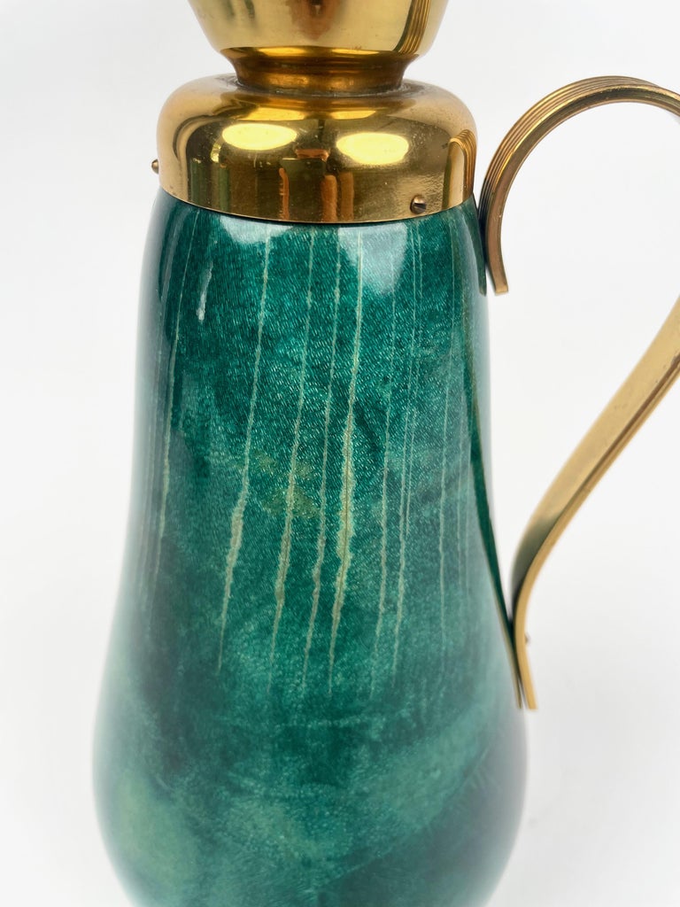Set Barware Bar Green Goatskin and Brass by Aldo Tura for Macabo, Italy ...