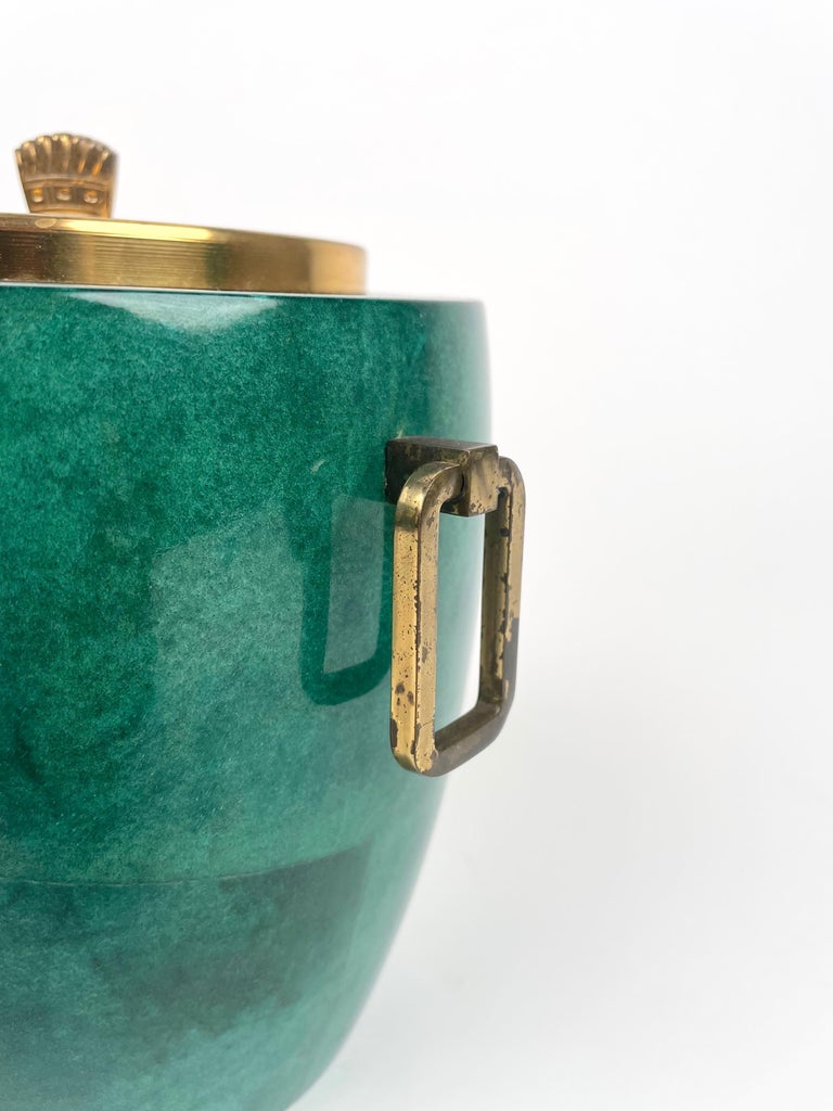 Set Barware Bar Green Goatskin and Brass by Aldo Tura for Macabo, Italy ...