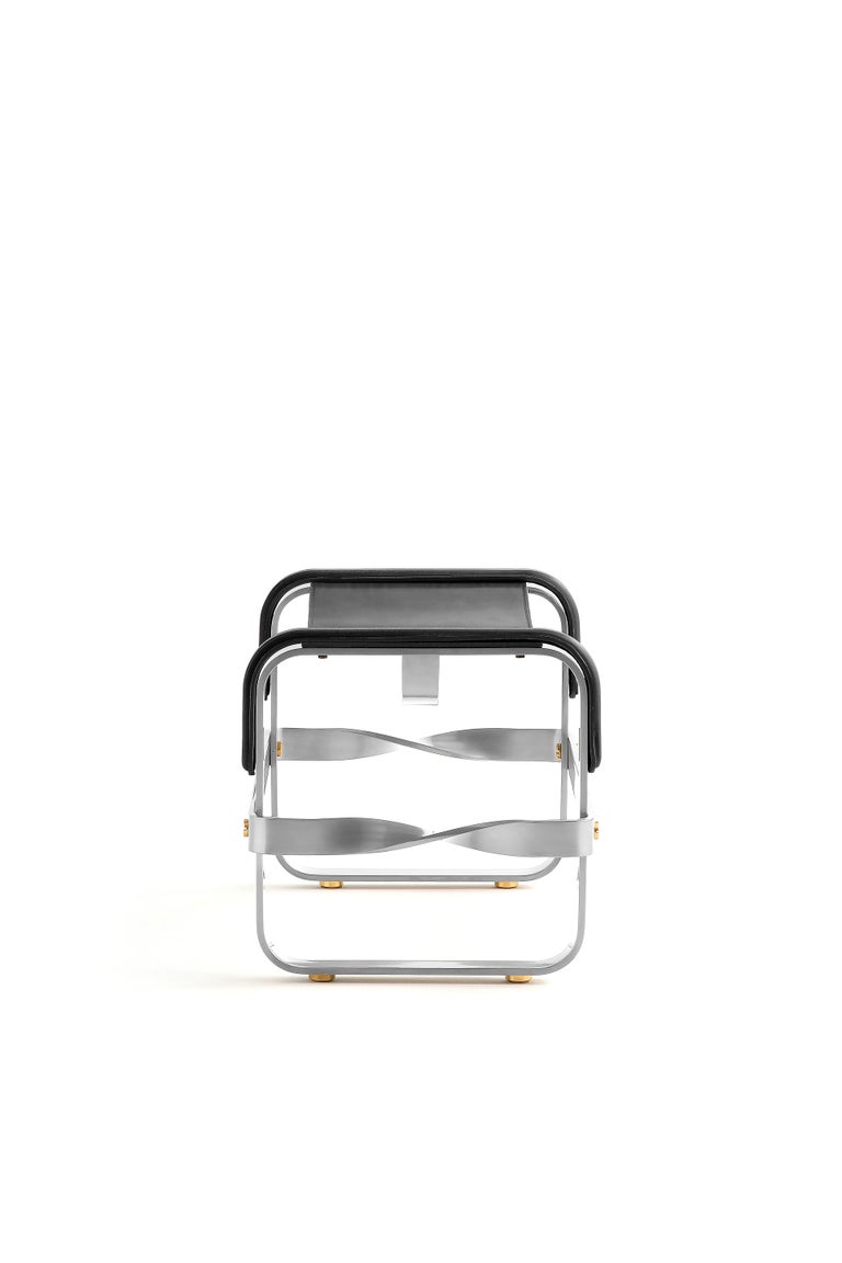 Set Contemporary Chaise Lounge and Footstool Old Silver Metal and Black ...