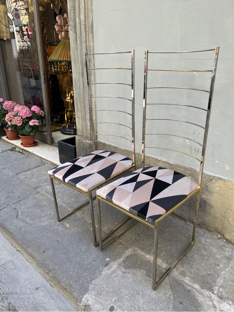 Set of 4 Gold Metal Chairs with Geometric Velvet Seating Kirkby, 1980s ...