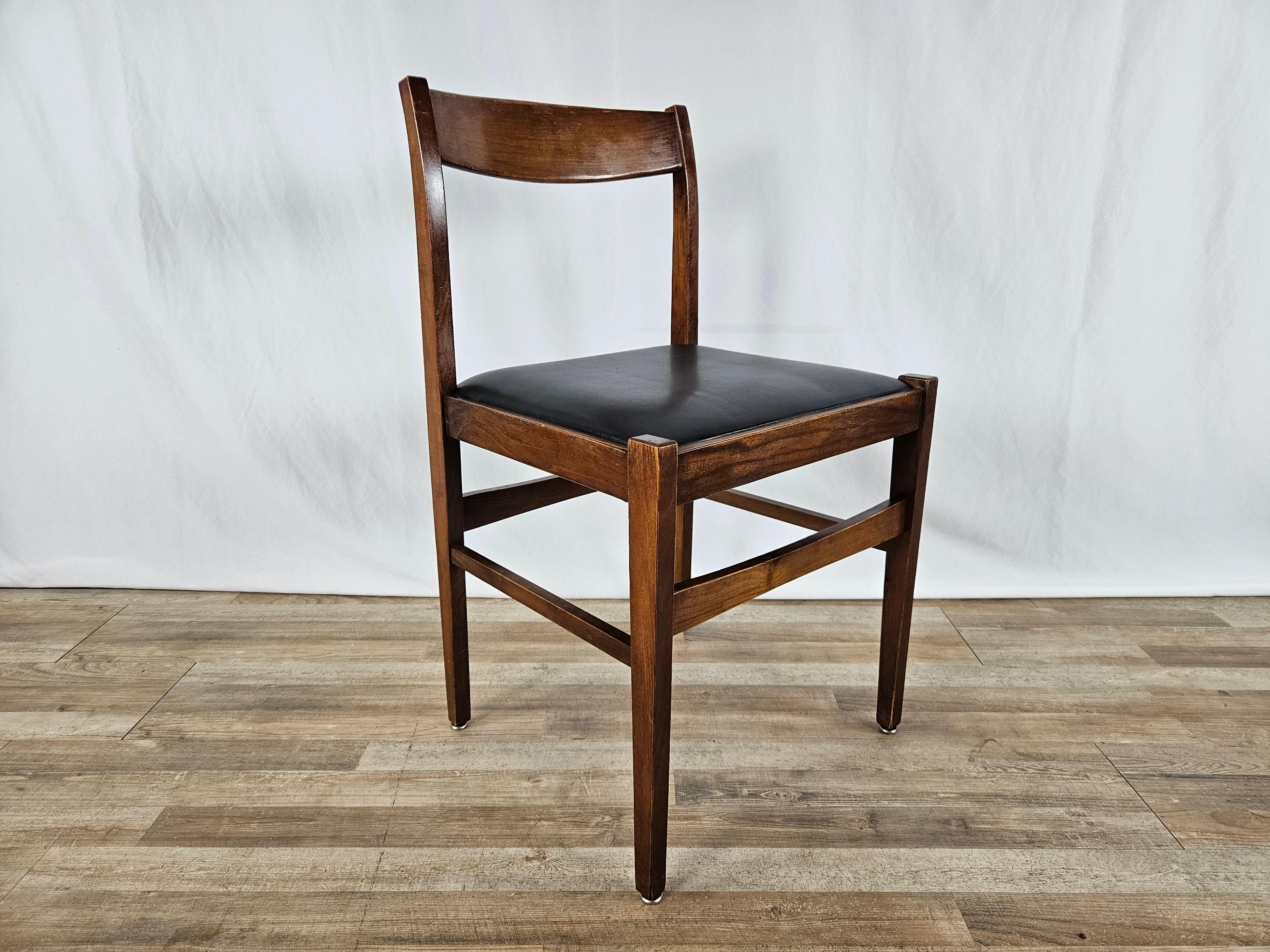 Set of eight 1970s wooden chairs with skai seat by Mario Sabot For Sale ...