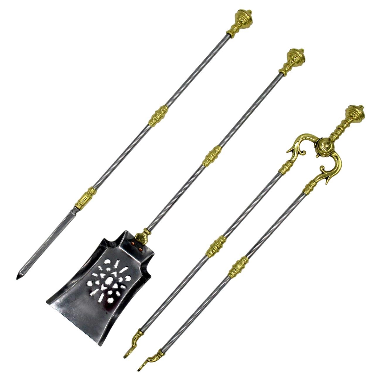 Victorian Gothic Ball Motif Brass Fire Companion Set, 19th Century For ...