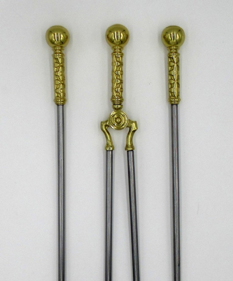 Set English Victorian Steel Brass Fireplace Fire Tools Irons Companion ...