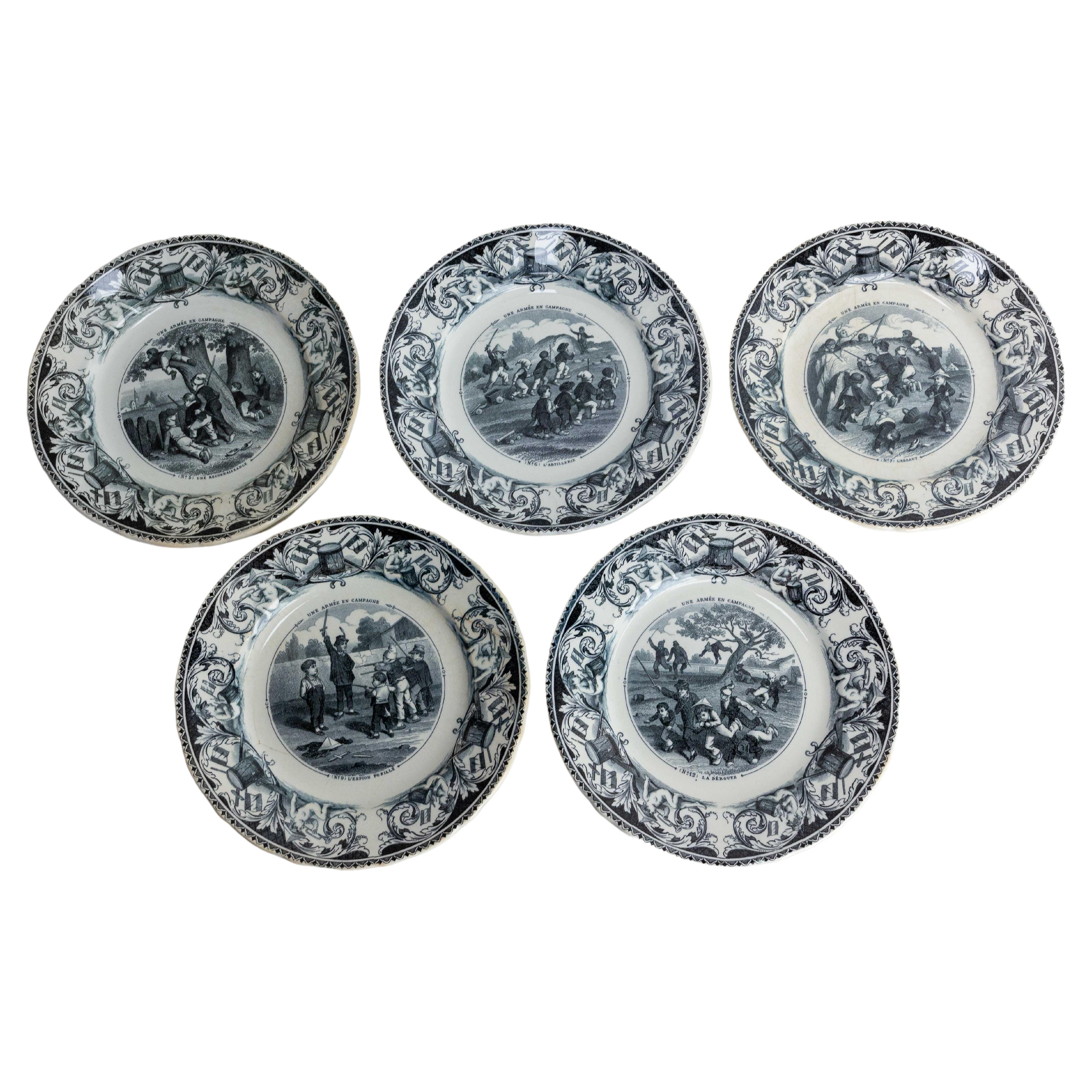 Set of Four Faience Plates Gallant Scenes, Bordeaux France, Late 19th ...