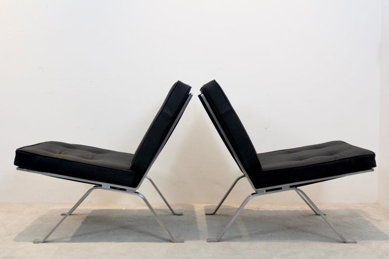 Set Hans Eichenberger Leather and Stainless Steel Lounge Chairs for ...