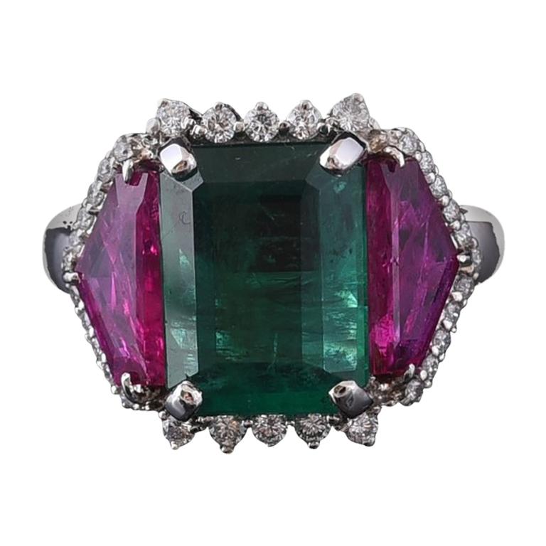 Set in 18 K Gold, Zambian Emerald and Mozambique Ruby and Diamonds ...