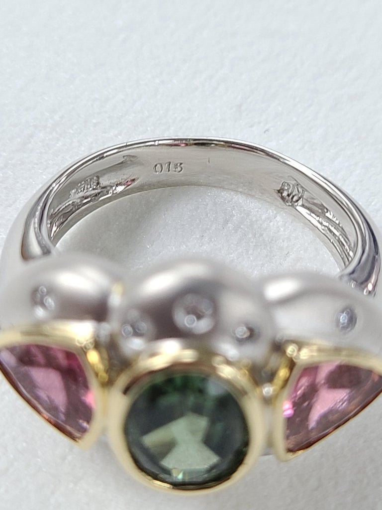 18 Karat Gold Multi Tourmaline Ring with Diamonds For Sale at 1stDibs