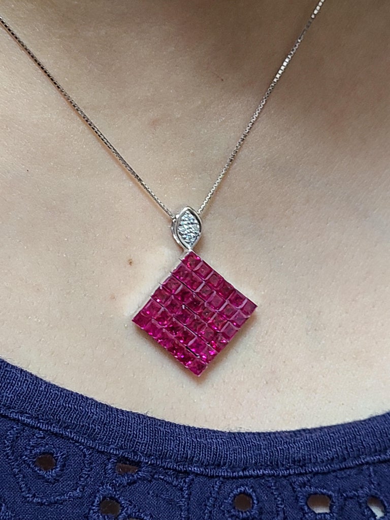 18 Karat Gold Ruby Pendant Invisible Setting at 1stDibs