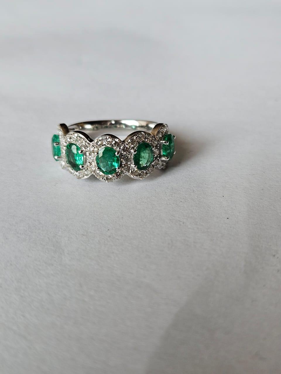 Set in 18K Gold, 1.37 carats, natural Zambian Emerald and Diamonds Band ...