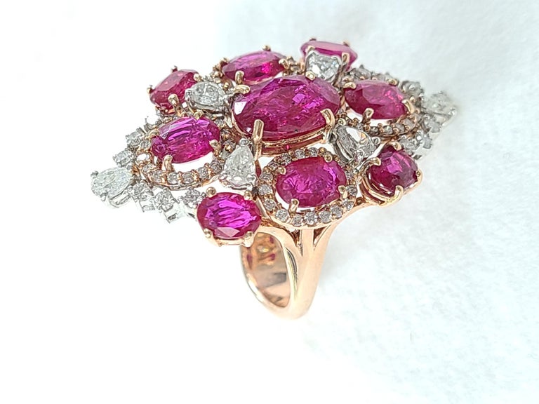 18k Gold 6.10 Carat, Natural Mozambique Ruby and Diamonds Cocktail Ring ...