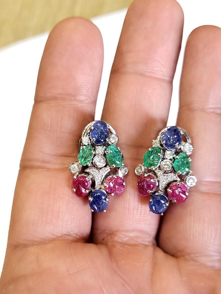 Set in 18k Gold, Carved Blue Sapphire, Emerald and Ruby Tutti-Frutti ...