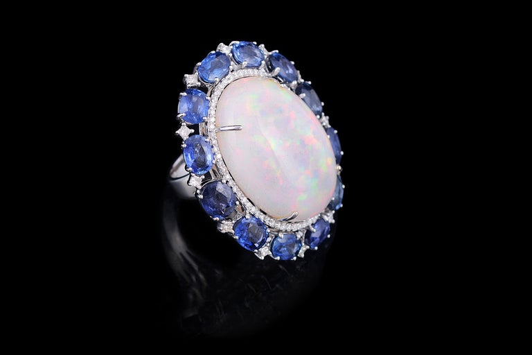 Set in 18K Gold, Ethiopian Opal, Ceylon Blue Sapphire and Diamonds Cocktail Ring at 1stDibs ...