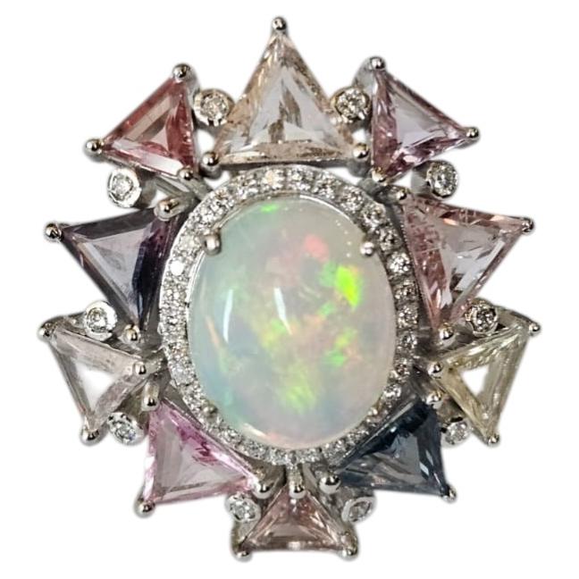 Set in 18K white Gold, Ethiopian Opal, Aquamarines and Diamonds ...