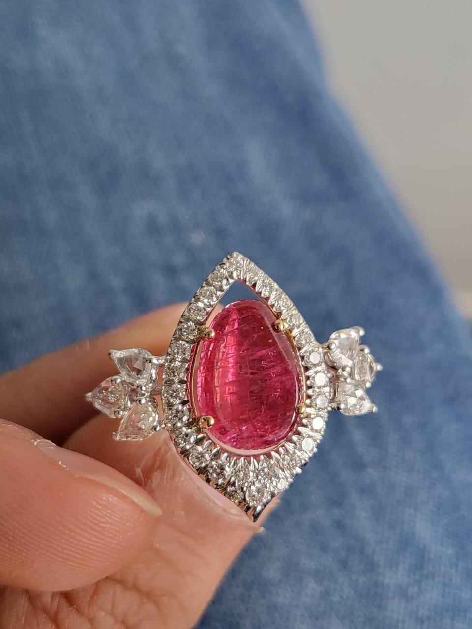 Set in 18K Gold, Natural Mozambique Ruby and Diamonds Cocktail ...
