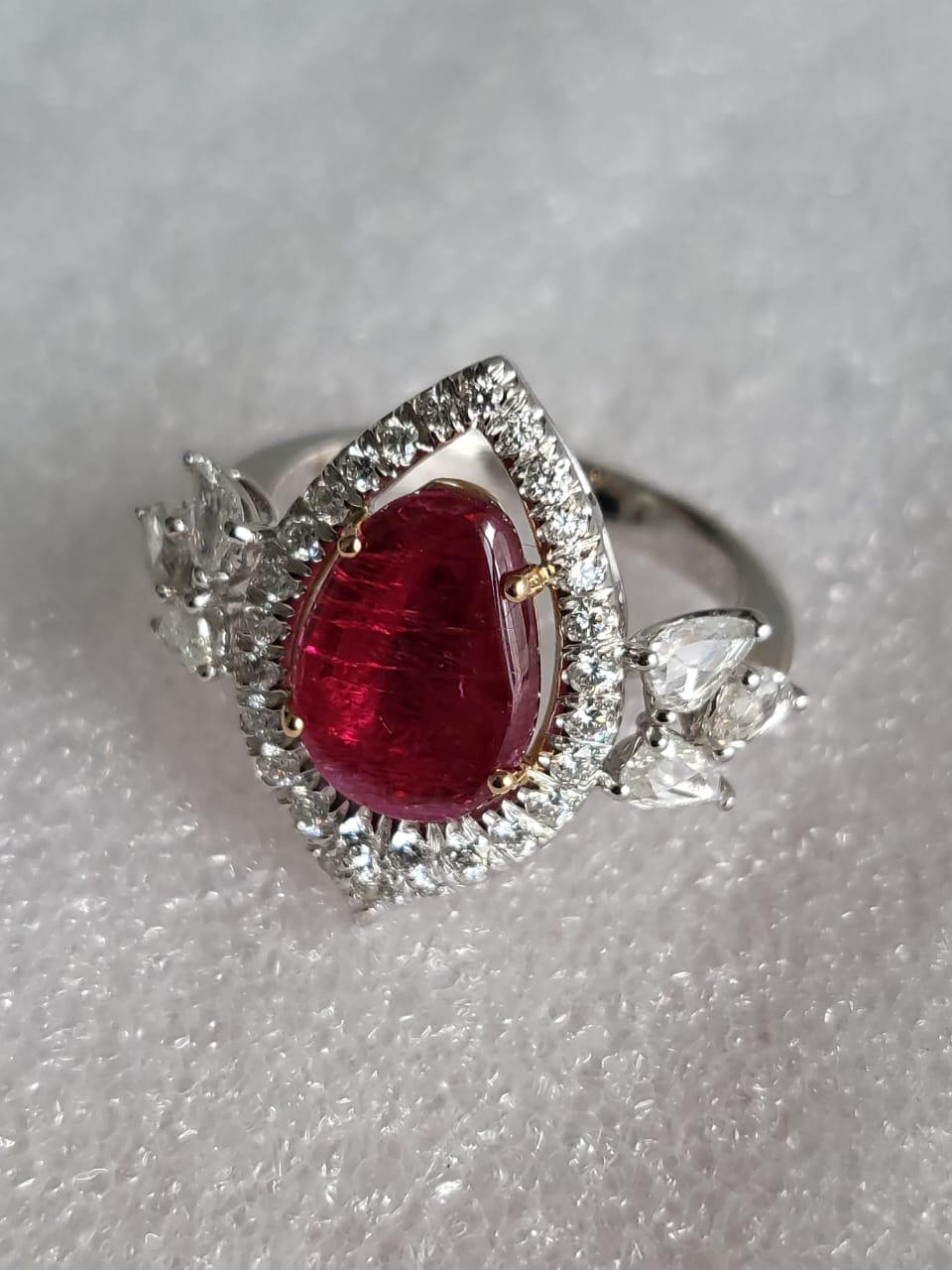 Set in 18K Gold, Natural Mozambique Ruby and Diamonds Cocktail ...