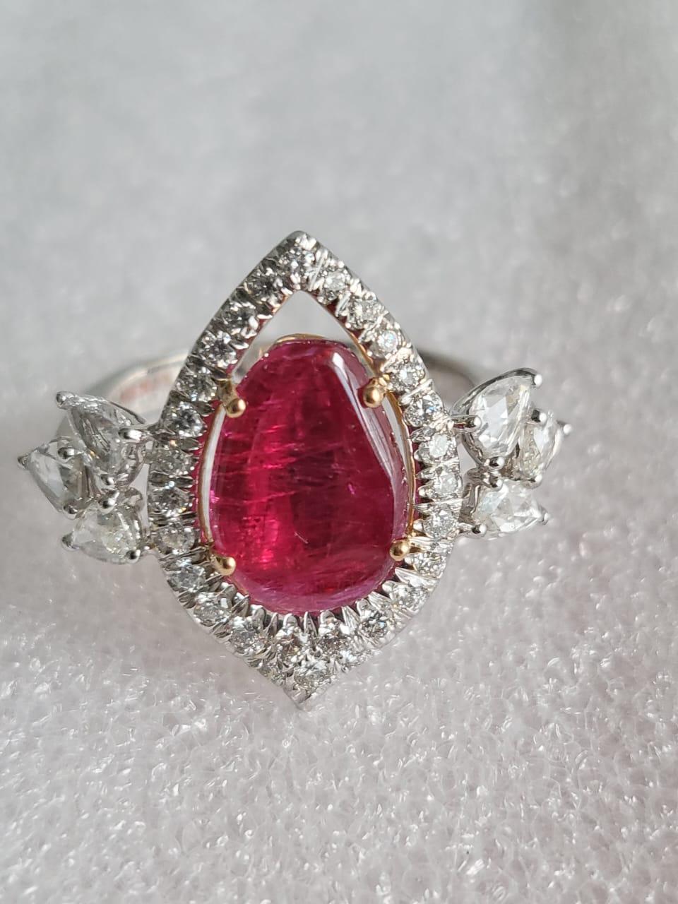 Set in 18K Gold, Natural Mozambique Ruby and Diamonds Cocktail ...
