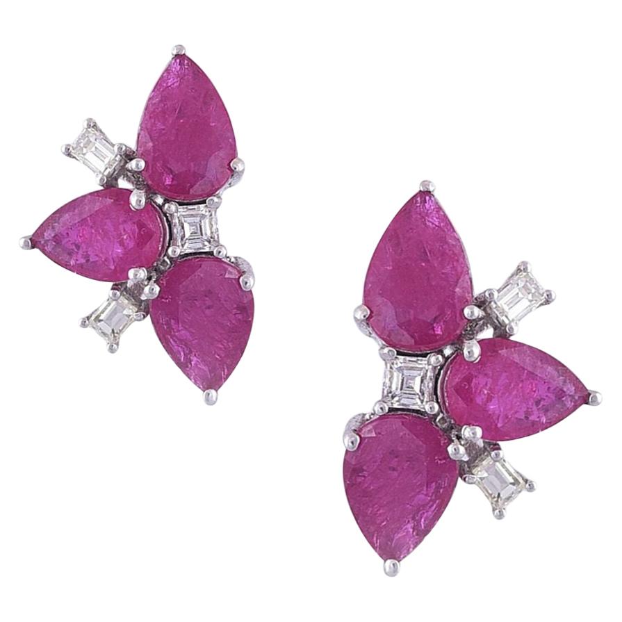 18K Gold Natural Pear Shaped Mozambique Ruby and Diamonds Stud Earrings ...