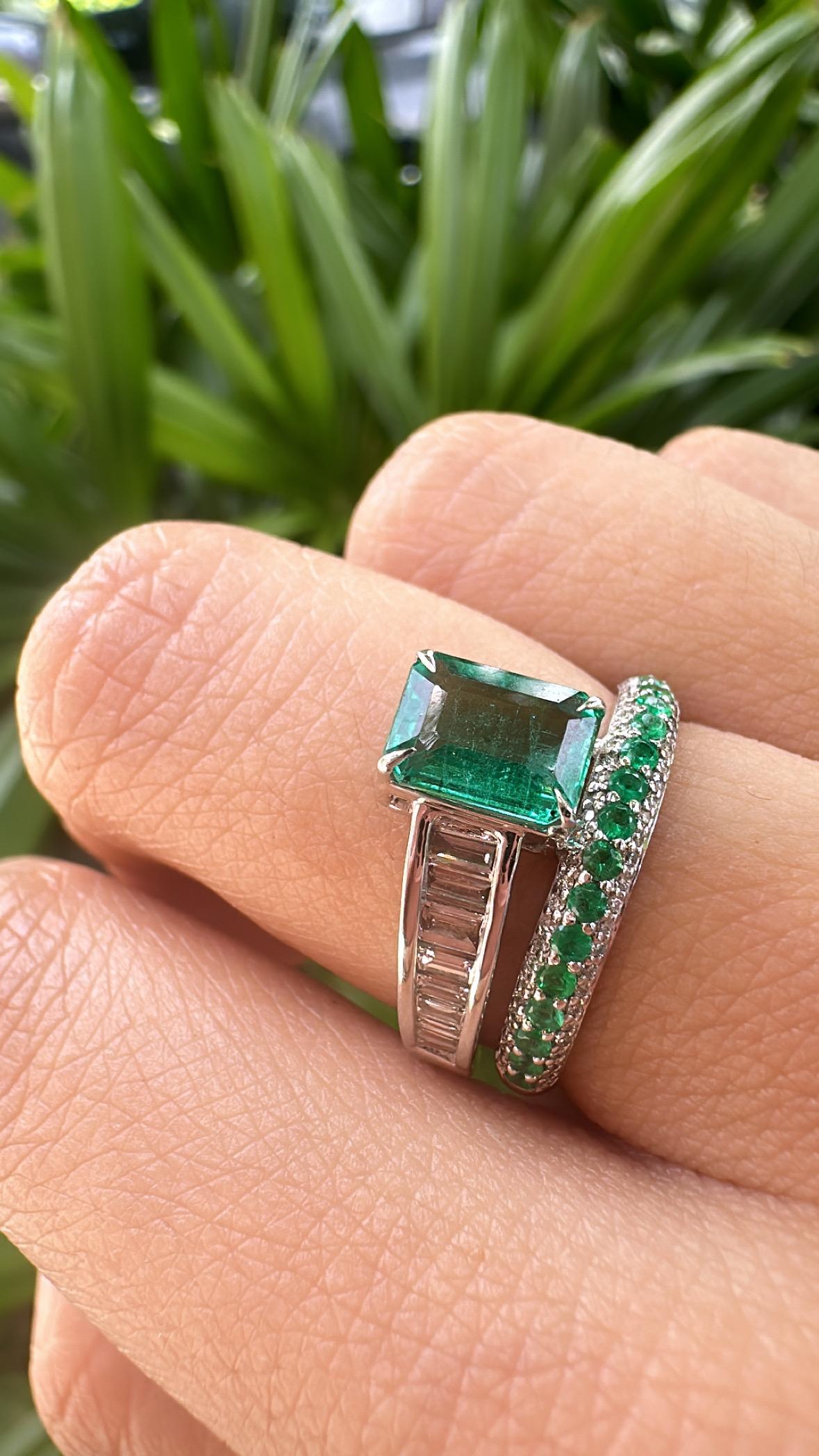 Set in 18K Gold, natural Zambian Emerald and Baguette Diamonds ...