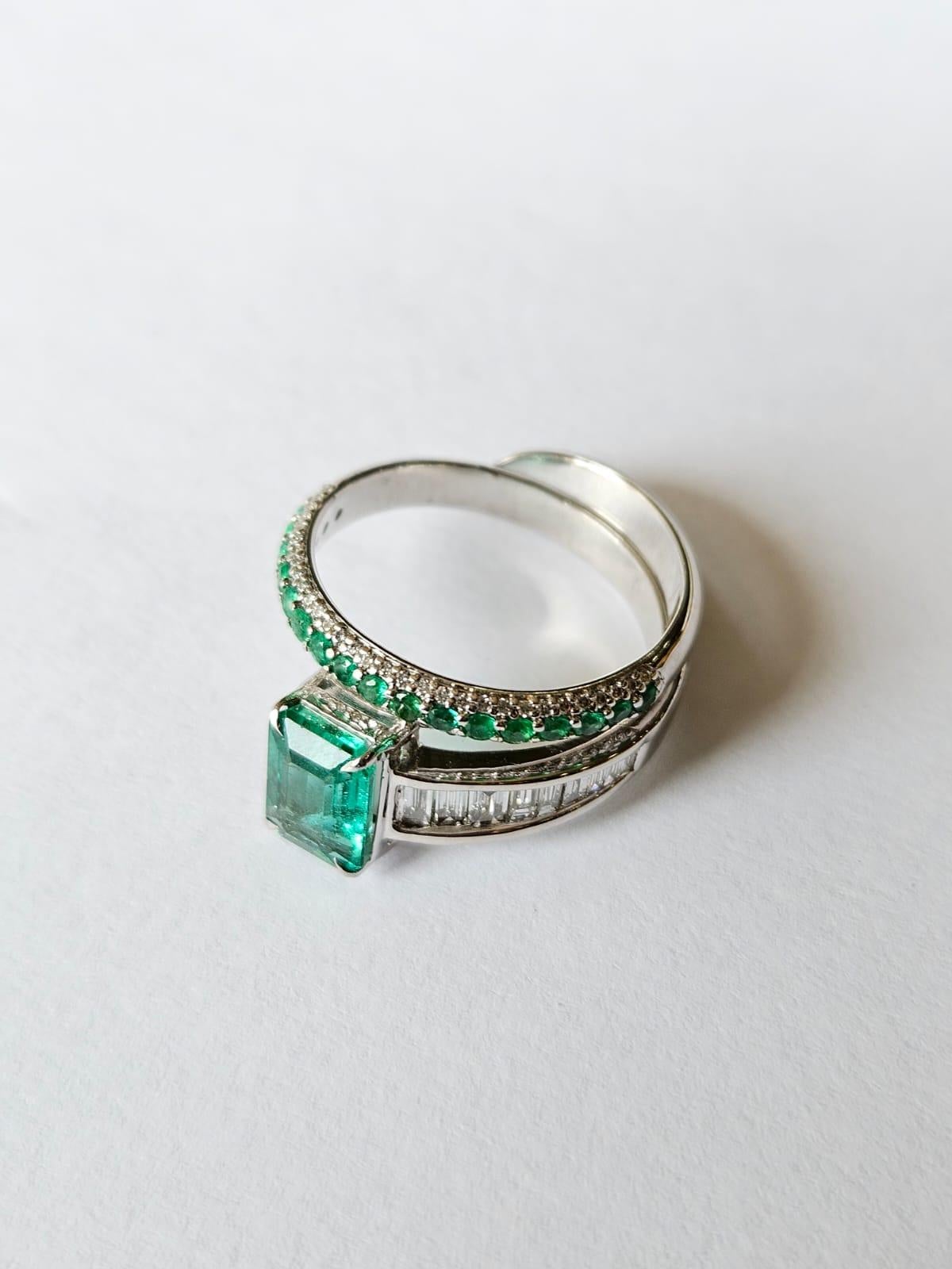 Set in 18K Gold, natural Zambian Emerald and Baguette Diamonds ...