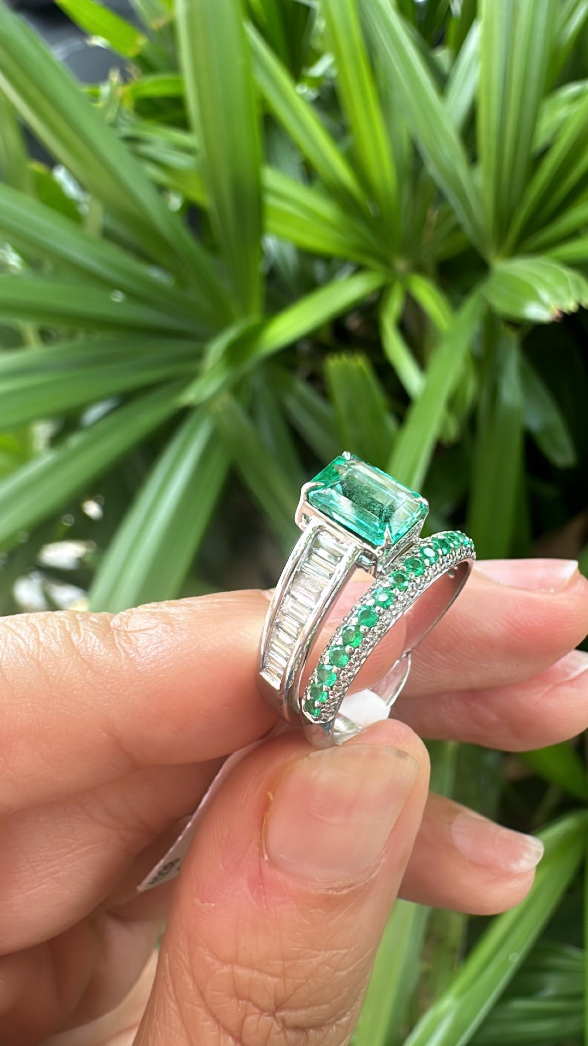 Set in 18K Gold, natural Zambian Emerald and Baguette Diamonds ...