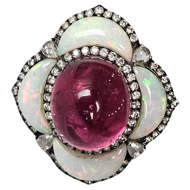 Set in 18K Gold, Rubellite Cabochon, Ethiopian Opal and Diamonds ...