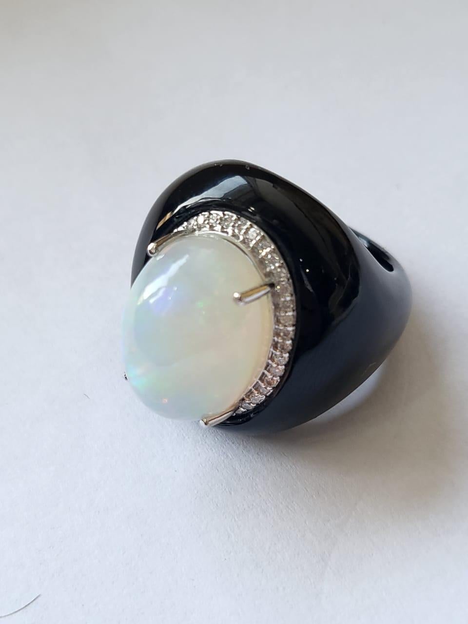 Set in 18K Gold, White Ethiopian Opal, Black Onyx and Diamonds Cocktail ...