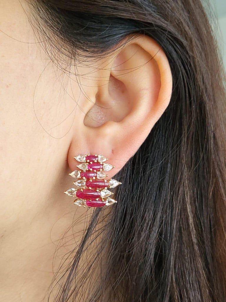 Set in 18K Rose Gold, natural Ruby and Rose cut Diamonds Stud Earrings ...