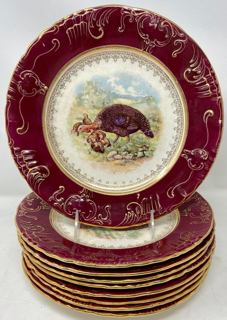 Set of 10 Antique American "W.P." Red and Gold Porcelain Turkey Plates ...
