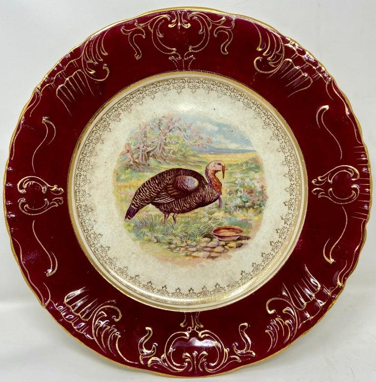Set of 10 Antique American "W.P." Red and Gold Porcelain Turkey Plates ...