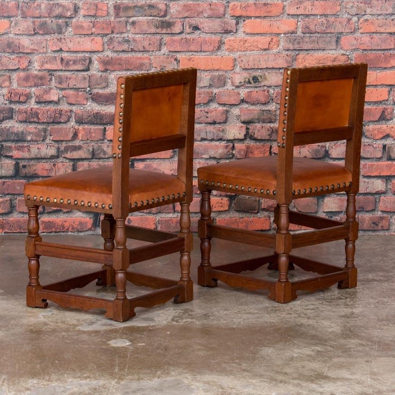 Set of 10 Antique Oak and Leather Dining Chairs at 1stDibs