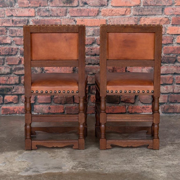 Set of 10 Antique Oak and Leather Dining Chairs at 1stDibs