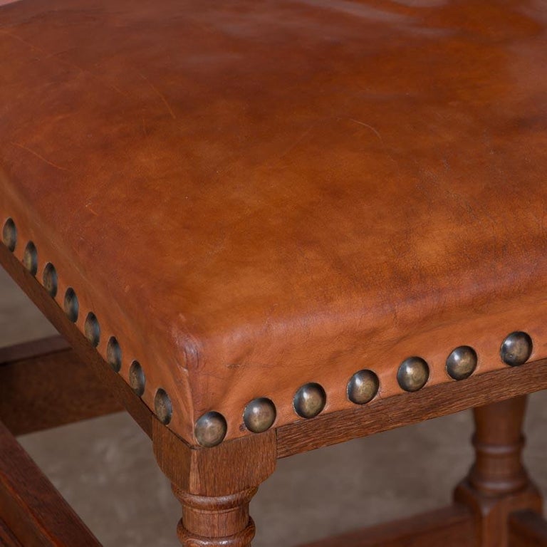 Set of 10 Antique Oak and Leather Dining Chairs at 1stDibs