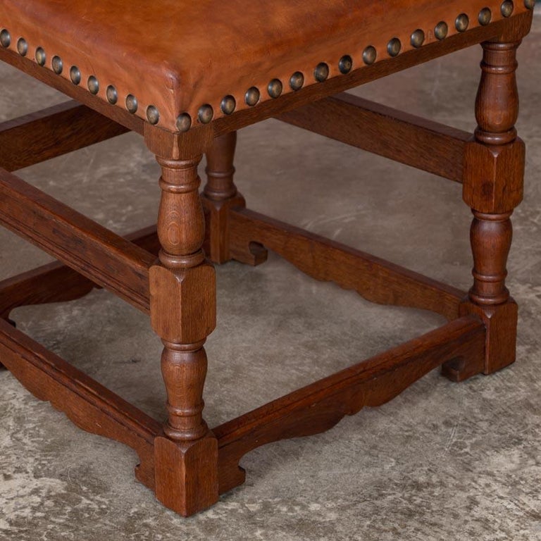 Set of 10 Antique Oak and Leather Dining Chairs at 1stDibs