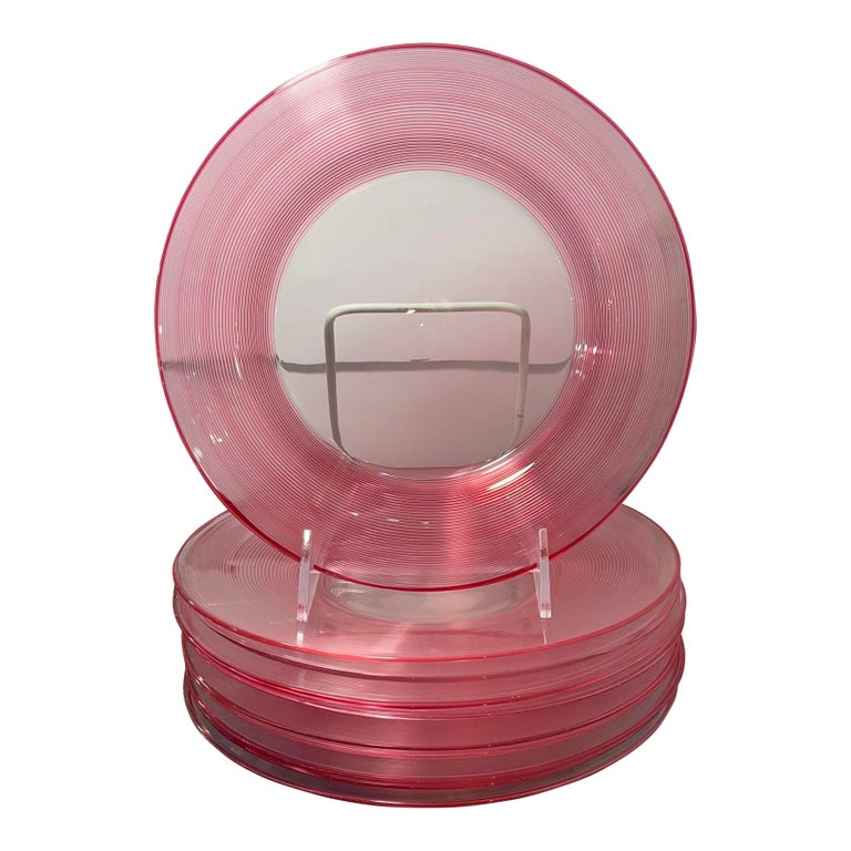 Set of 10 Art Deco Frederick Carder for Steuben Pink Threaded Crystal ...