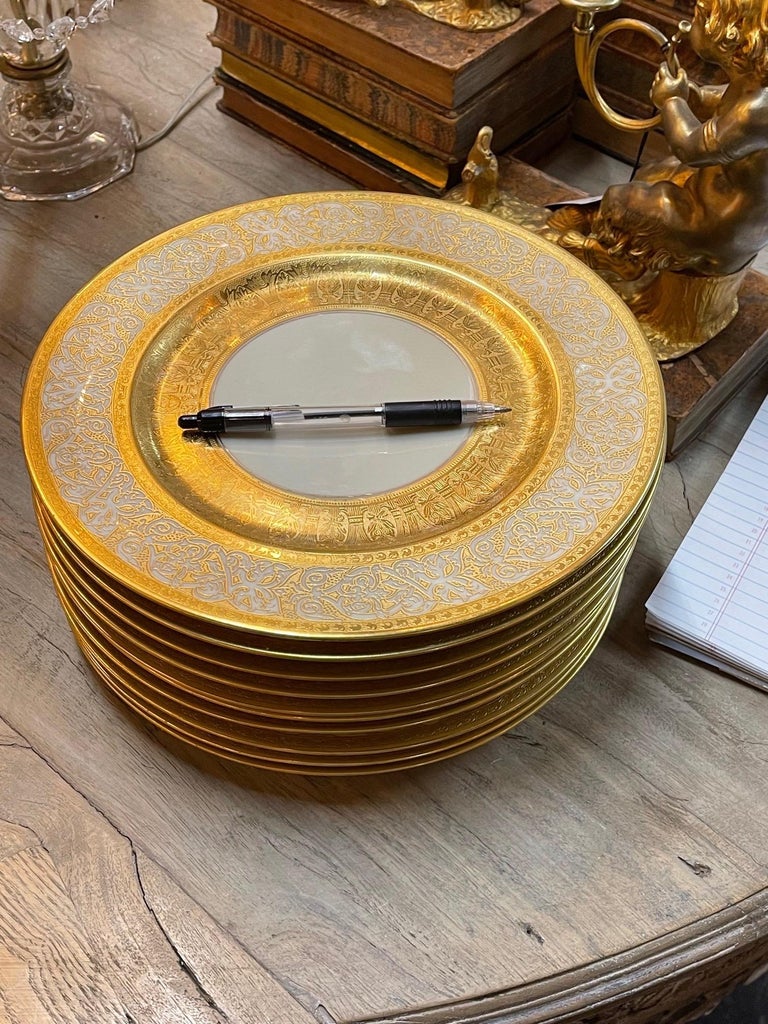 Set of 10 Bavarian China Gold Encrusted Dinner Plates For Sale at 1stDibs
