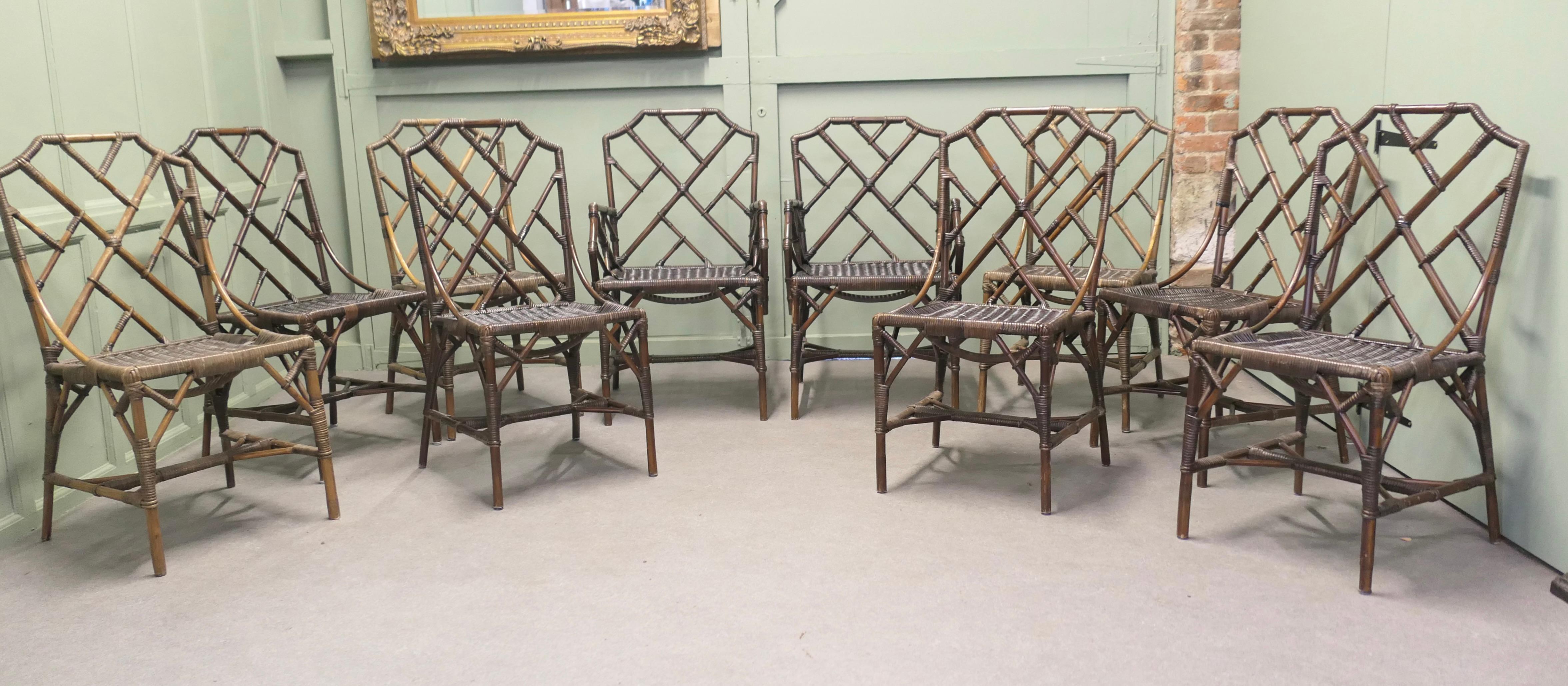 Set of 10 Chinese Chippendale Angrave’s Bamboo Plantation Chairs For ...