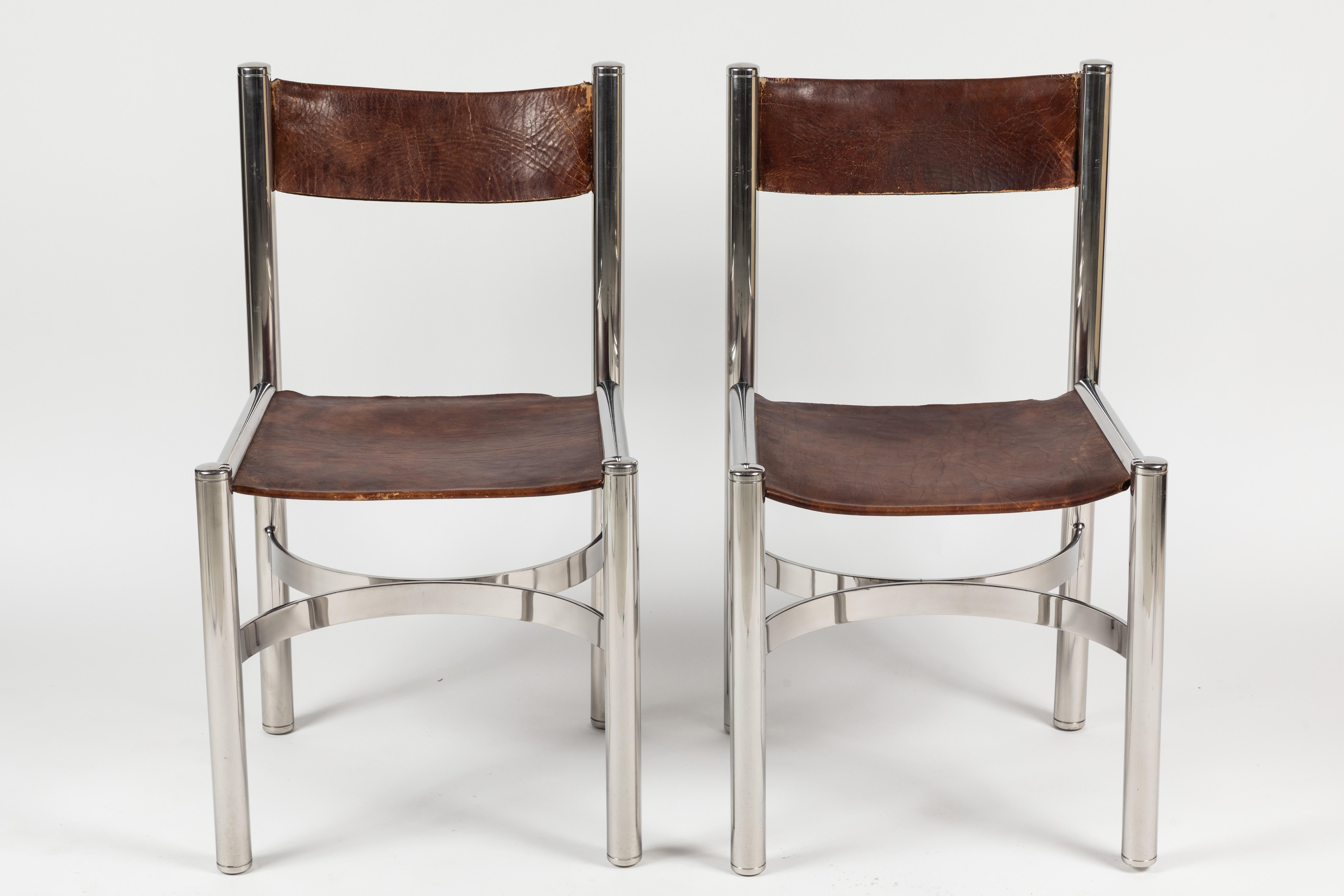 Set of 10 Chrome and Leather Dining Chairs by Dada International at 1stDibs