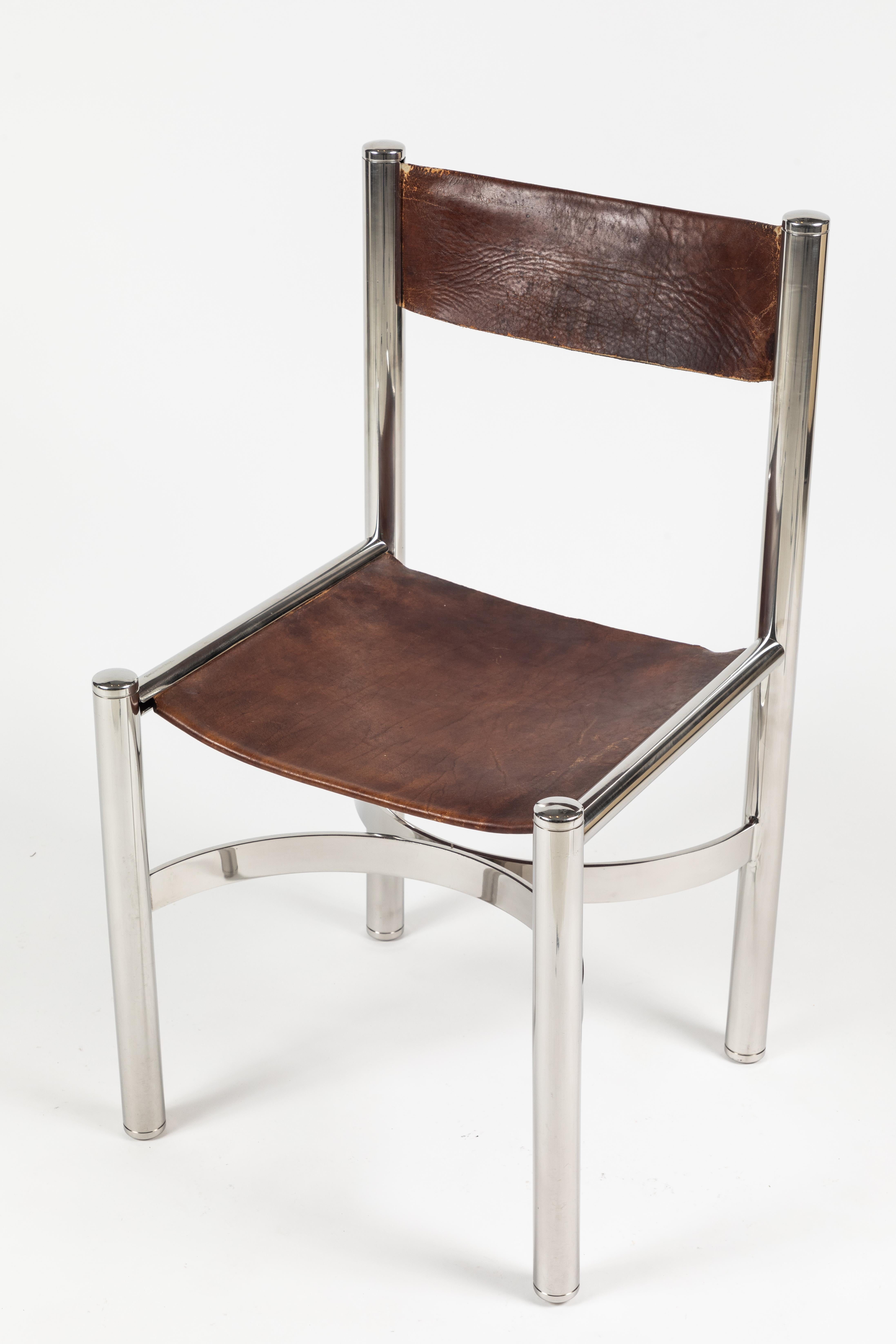 Set of 10 Chrome and Leather Dining Chairs by Dada International at 1stDibs