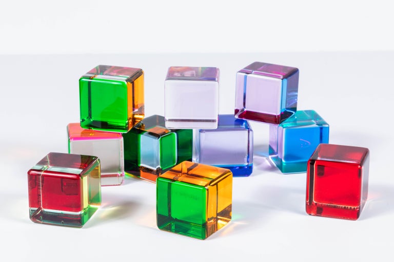 Set of 10 Colored Lucite Cubes by Vasa Mihich at 1stDibs